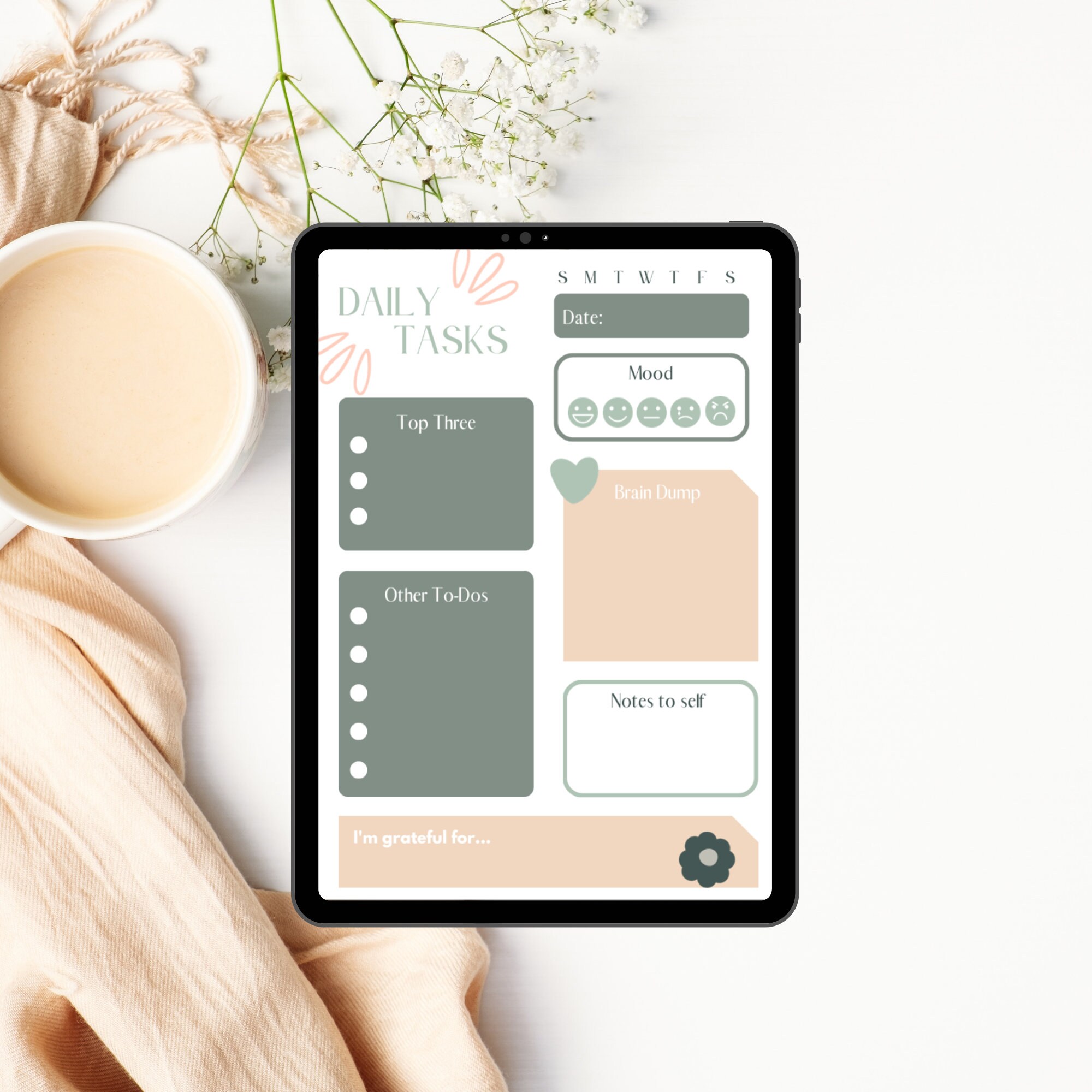Printable Daily Planner W/ Mood Tracker, Gratitude Journal, and Brain ...