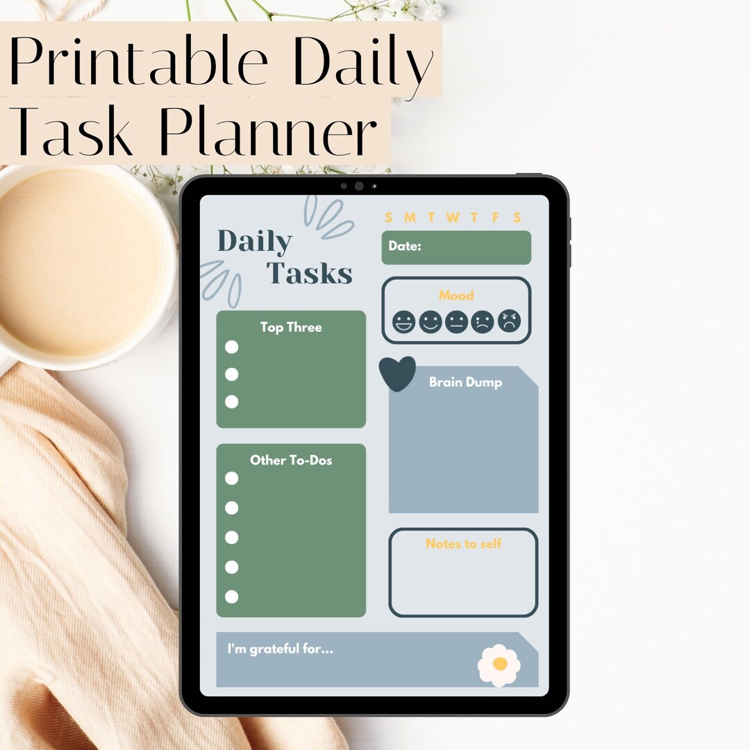 Printable Daily Planner W/ Mood Tracker, Gratitude Journal, and Brain ...