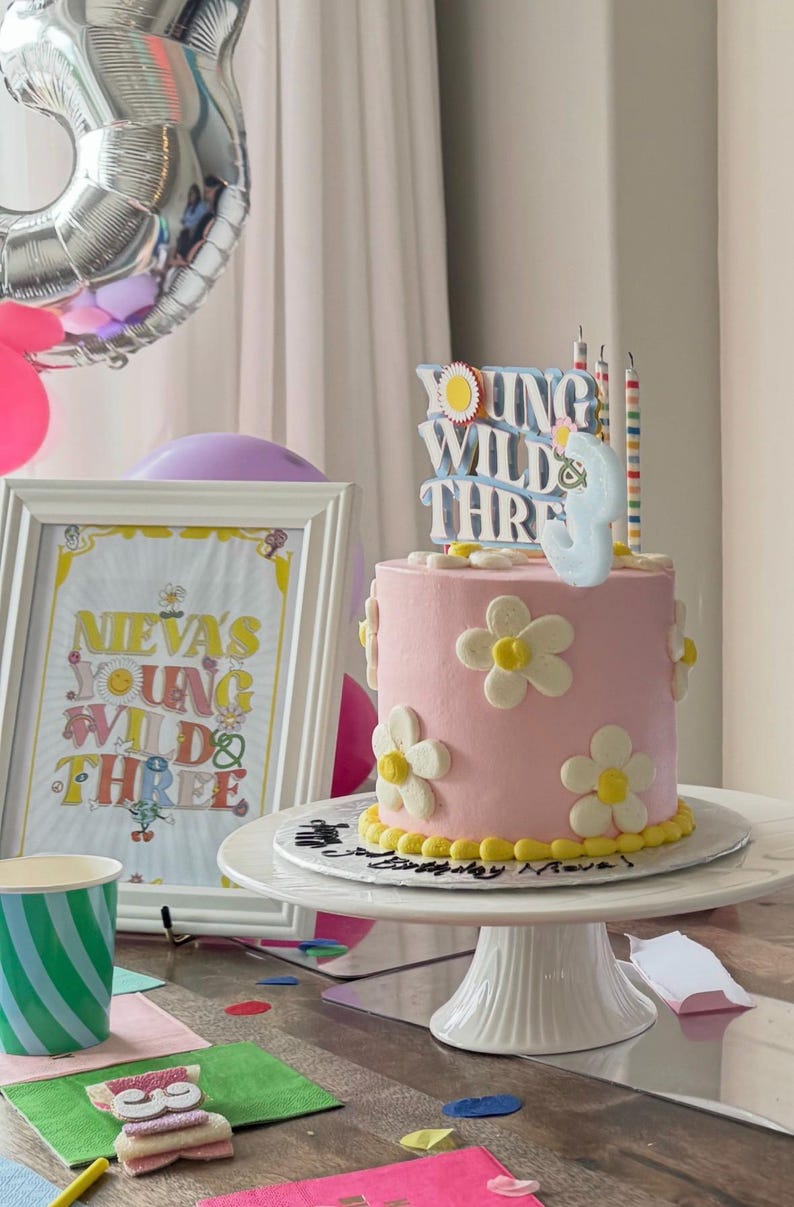 Groovy Retro Welcome Sign, Young Wild Three Birthday Poster (digital ...