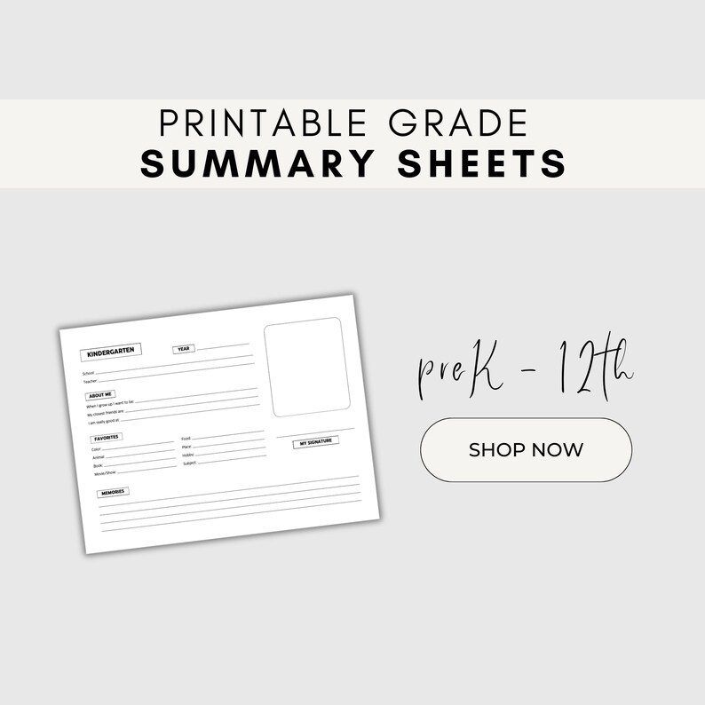 Yearly Grade Summary Bundle: Prek Through 12th - Etsy