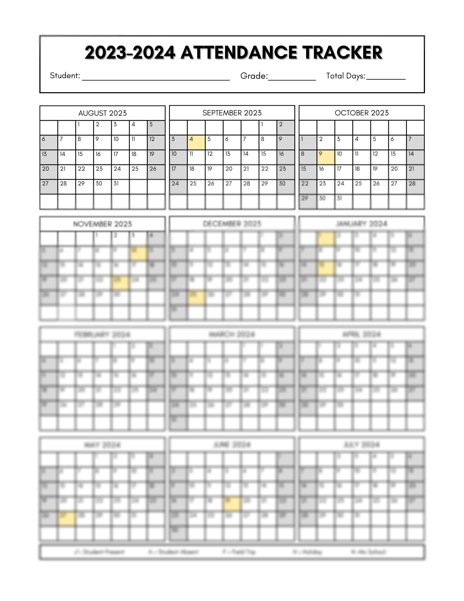 Homeschool Attendance Tracker 2023-2024 - Etsy