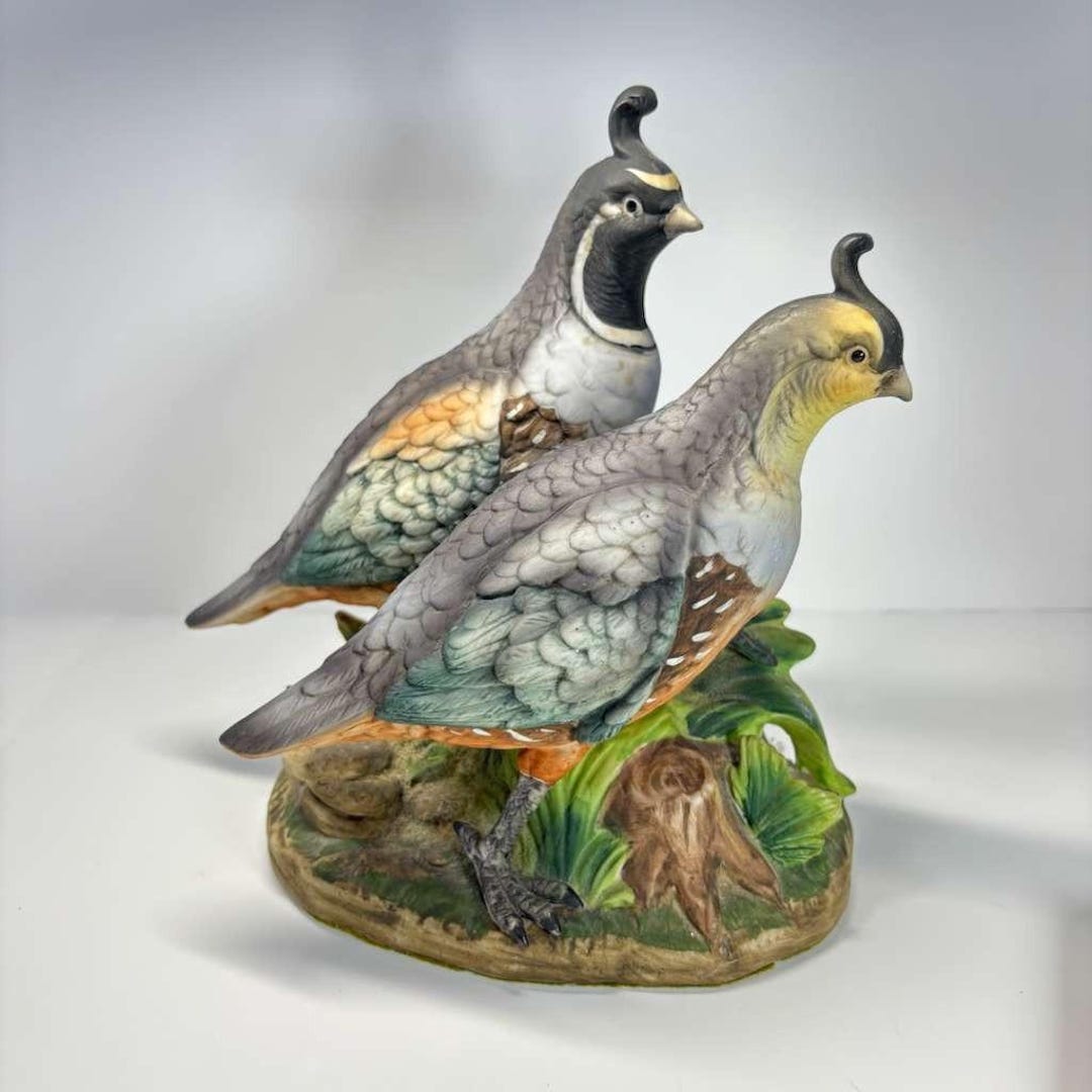 Vintage (1981) Homco Masterpiece Porcelain Quail Birds 9" Figurine Felt ...