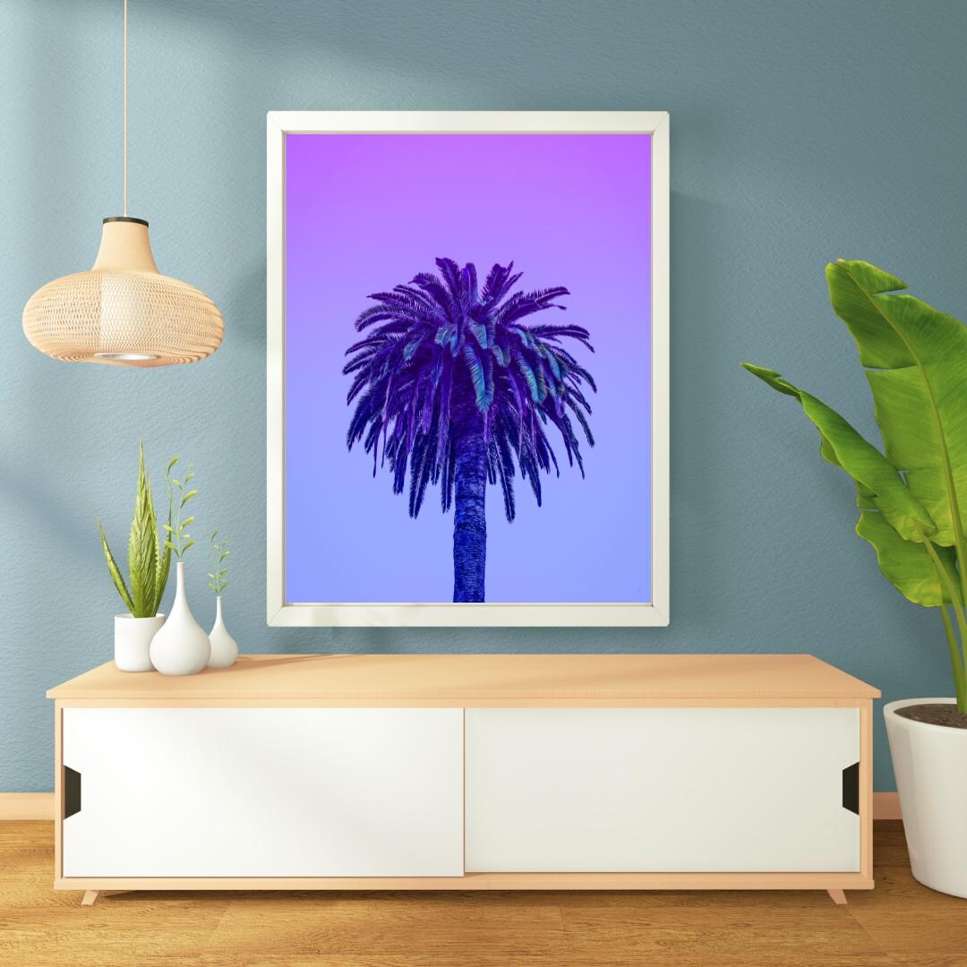 Miami Vice Palm Tree Digital Print – Neon Gradient Photography, Purple ...