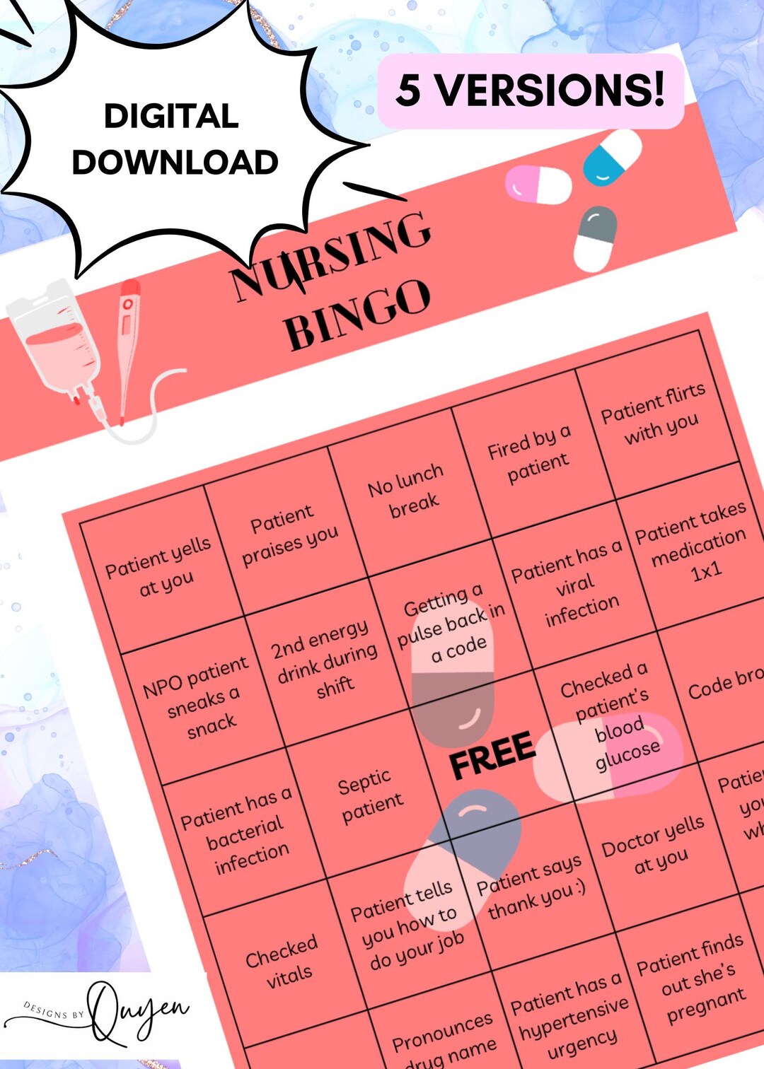 Nursing Bingo Game | Fillable PDF - Etsy