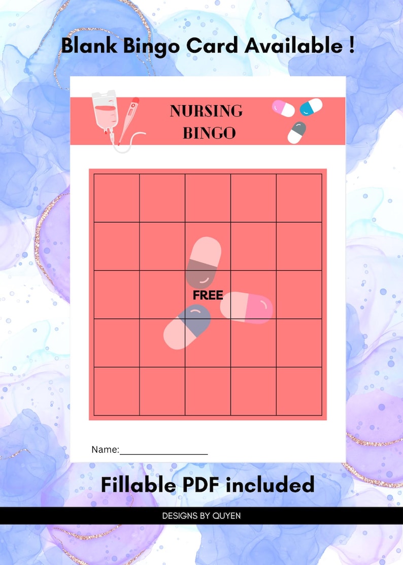 Nursing Bingo Game | Fillable PDF - Etsy
