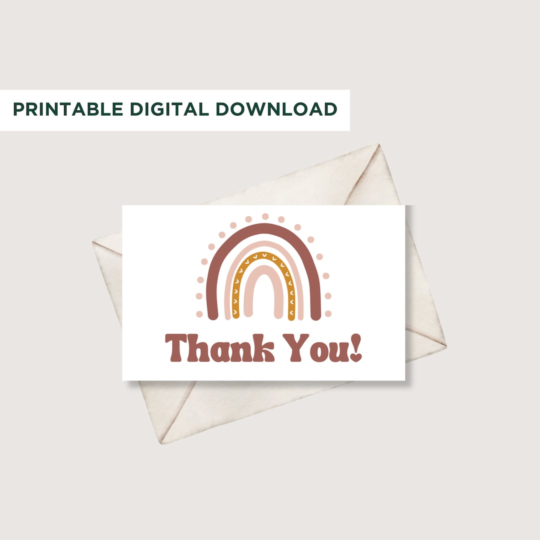 Thank You Card Printable Neutral Boho Rainbow Thank You Card for Friend ...