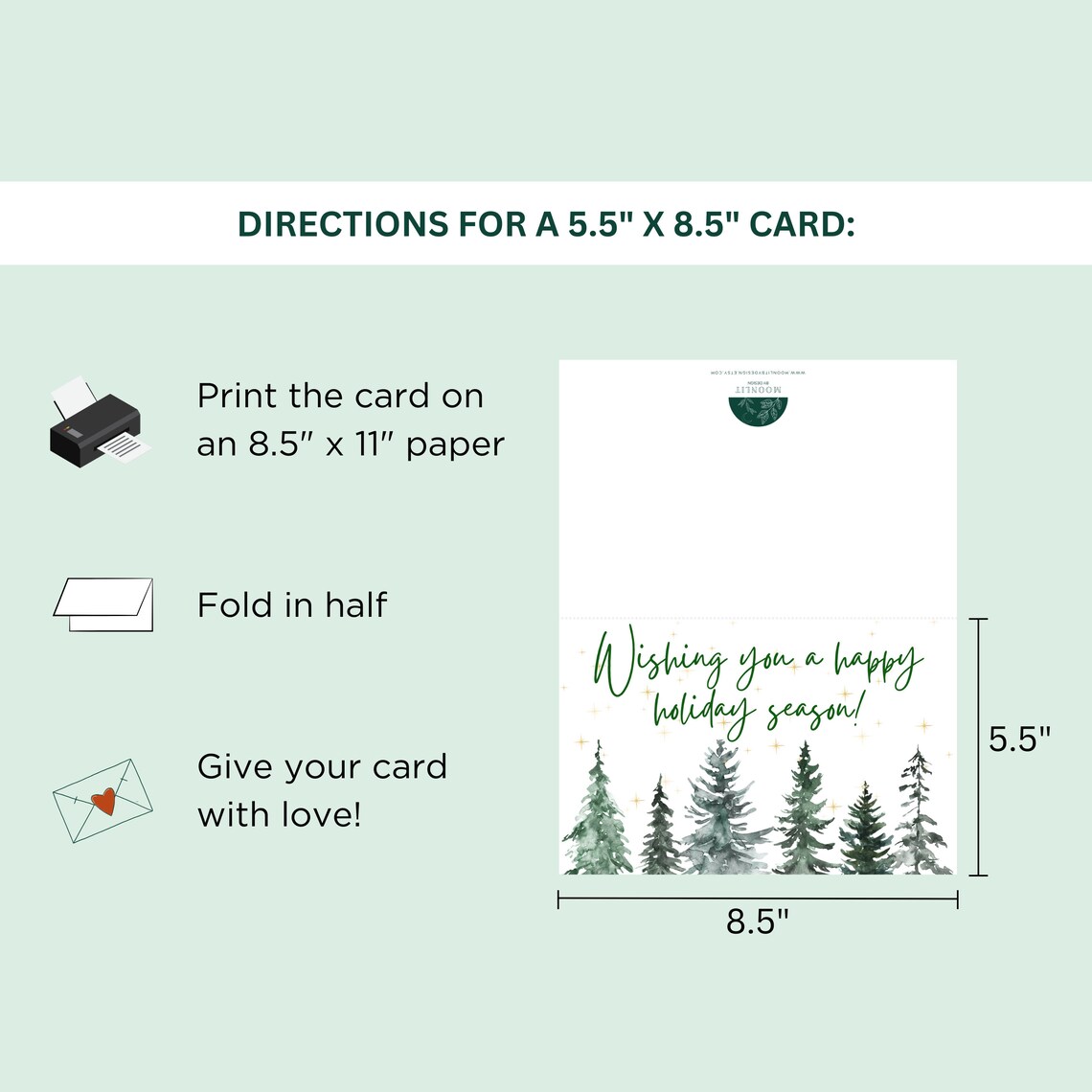 Printable Christmas Card Happy Holidays Card Winter Greeting Card ...