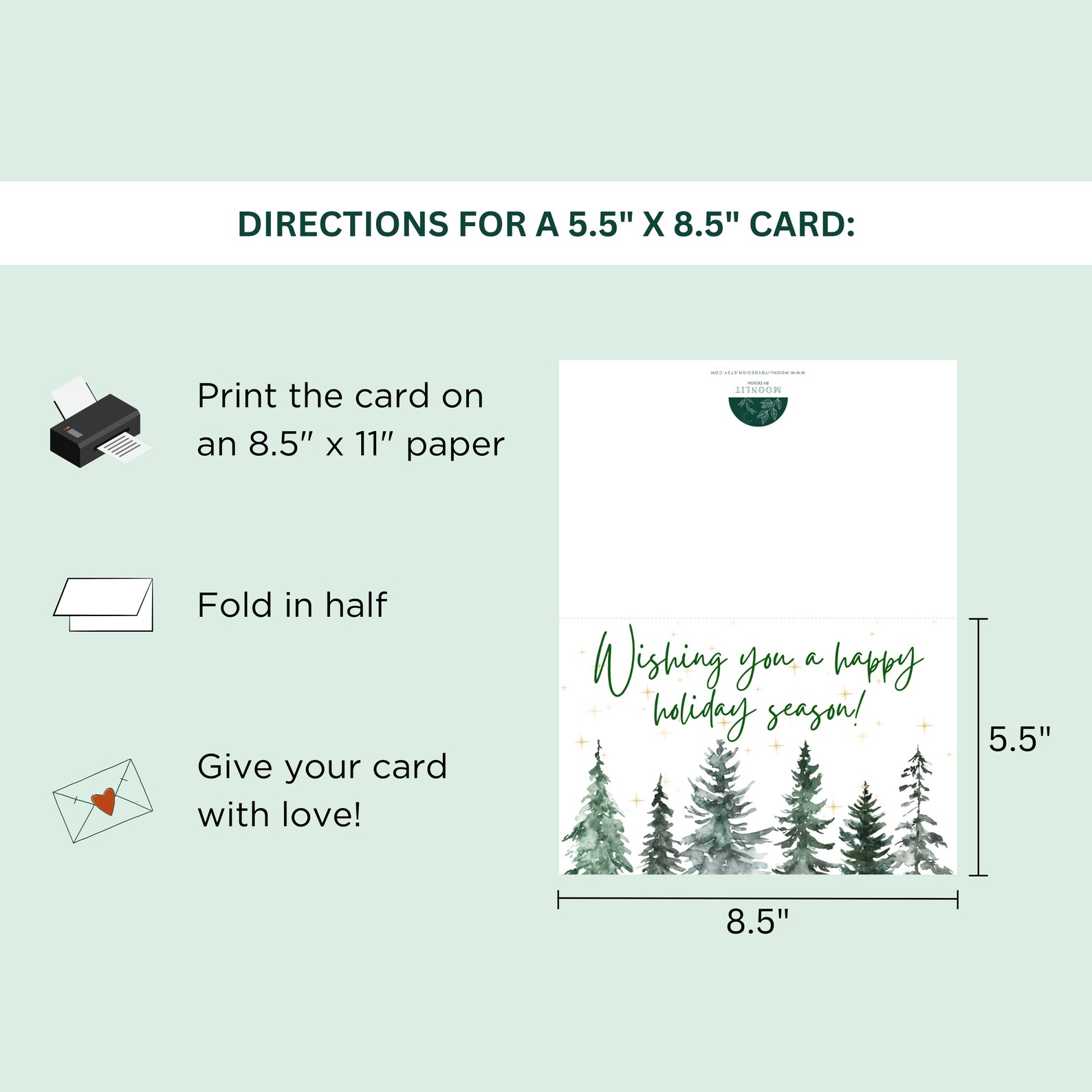 Printable Christmas Card Happy Holidays Card Winter Greeting Card ...