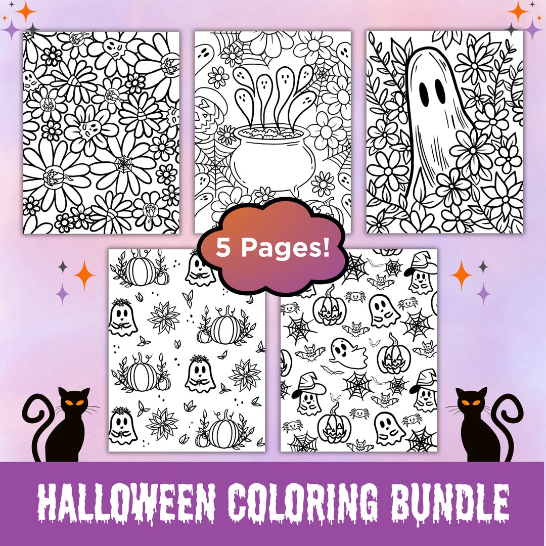 Printable Halloween Coloring Pages Bundle Ghost Spooky - Etsy