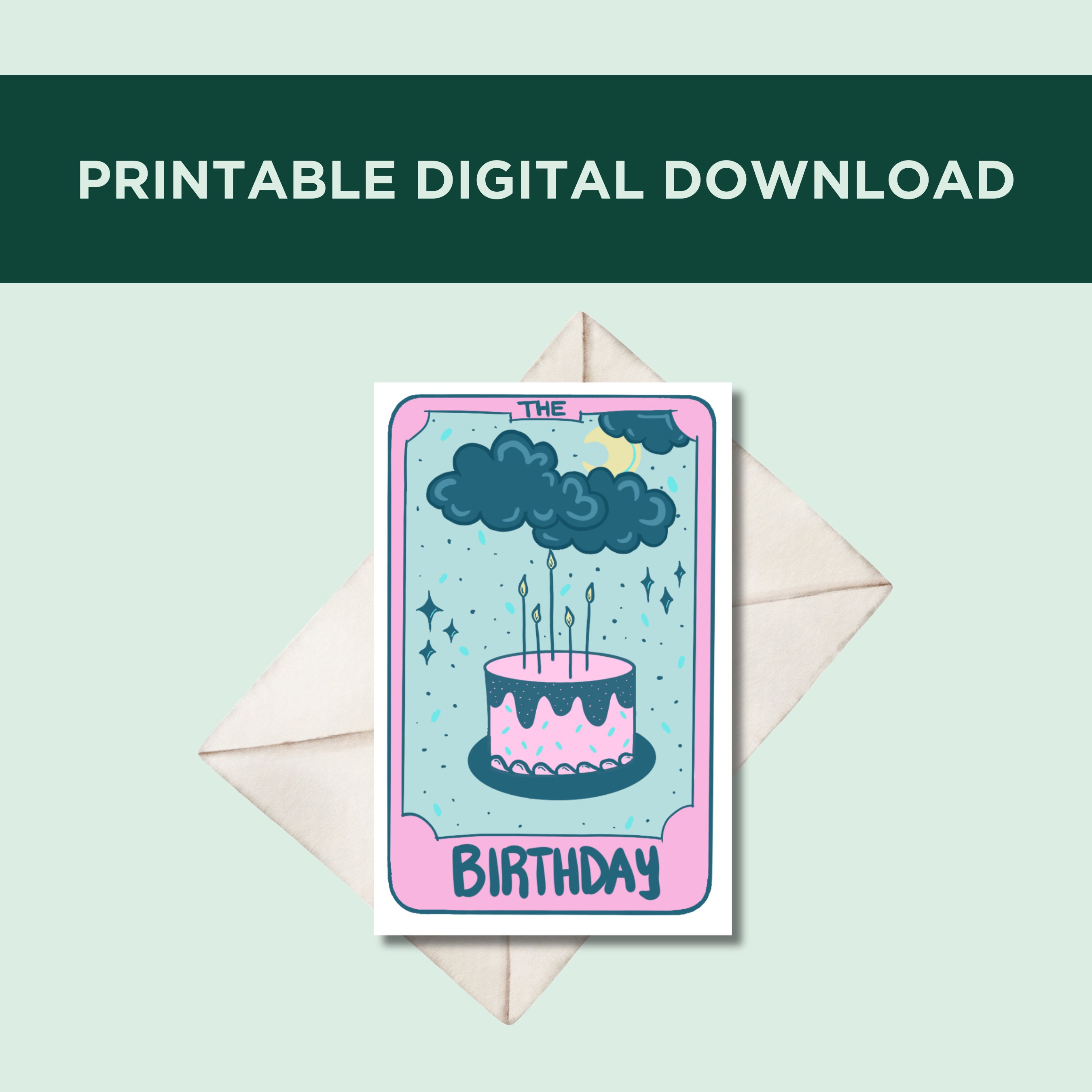 Printable Birthday Card Tarot Witchy Birthday Card for Her Celestial ...