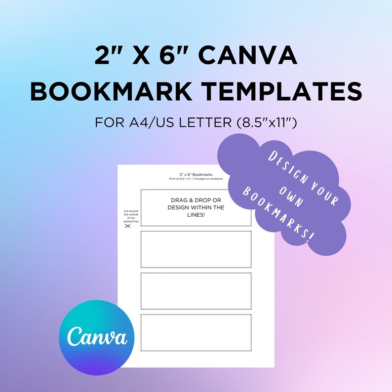 Printable Bookmark Canva Template 2x6 Bookmarks Editable Drag and Drop ...