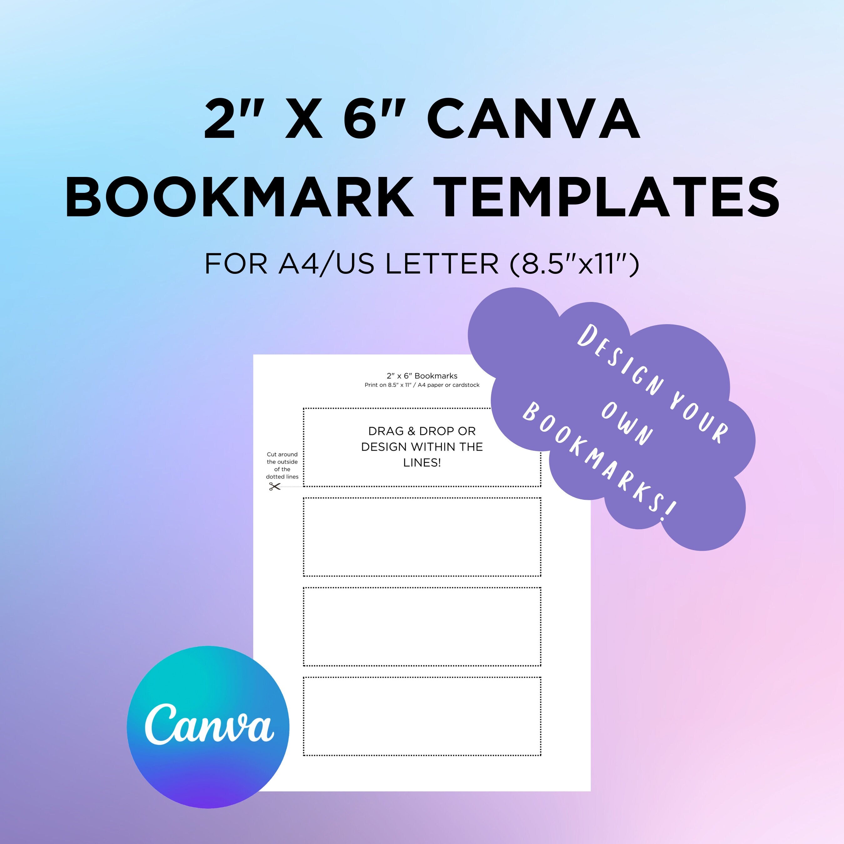 Printable Bookmark Canva Template 2x6 Bookmarks Editable Drag and Drop ...