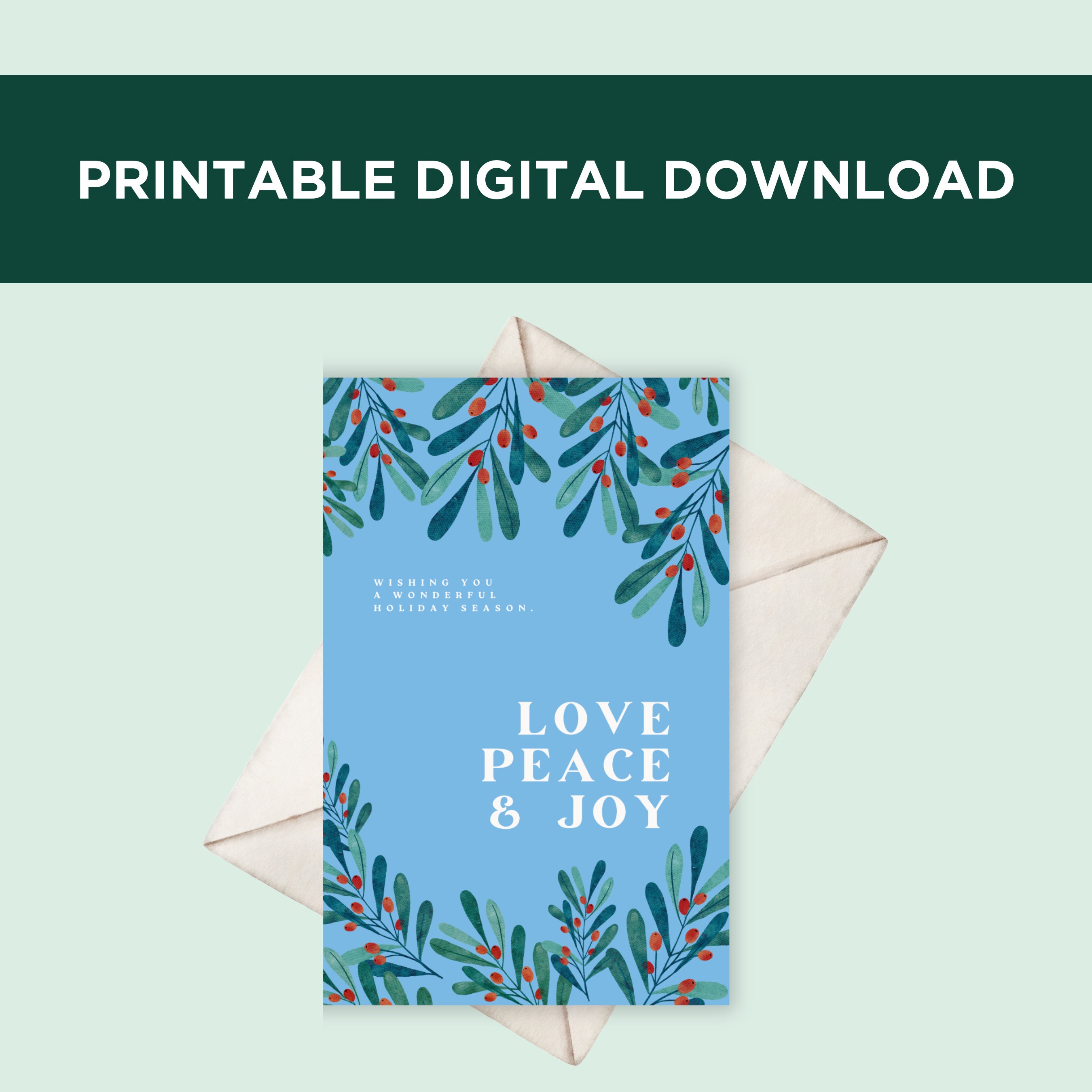 Printable Christmas Card Happy Holidays Card Winter Greeting - Etsy