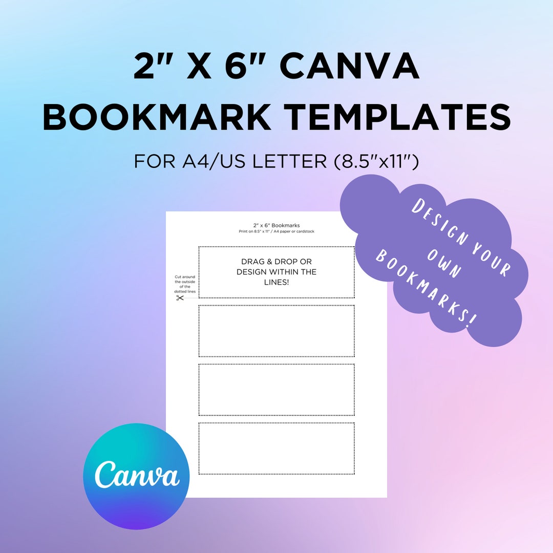 Printable Bookmark Canva Template 2x6 Bookmarks Editable Drag - Etsy ...