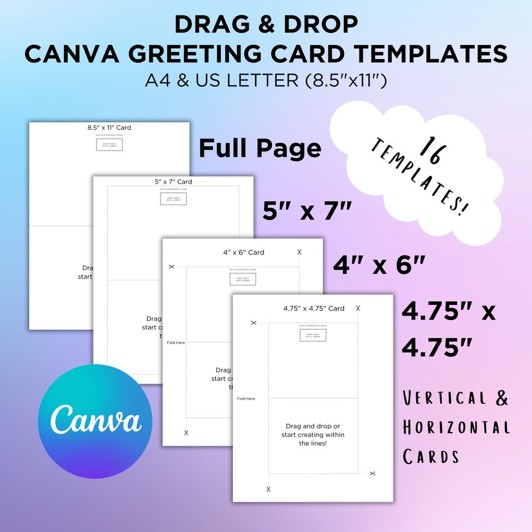 Printable Greeting Card Canva Template Bundle 5x7 4x6 Editable Drag and ...