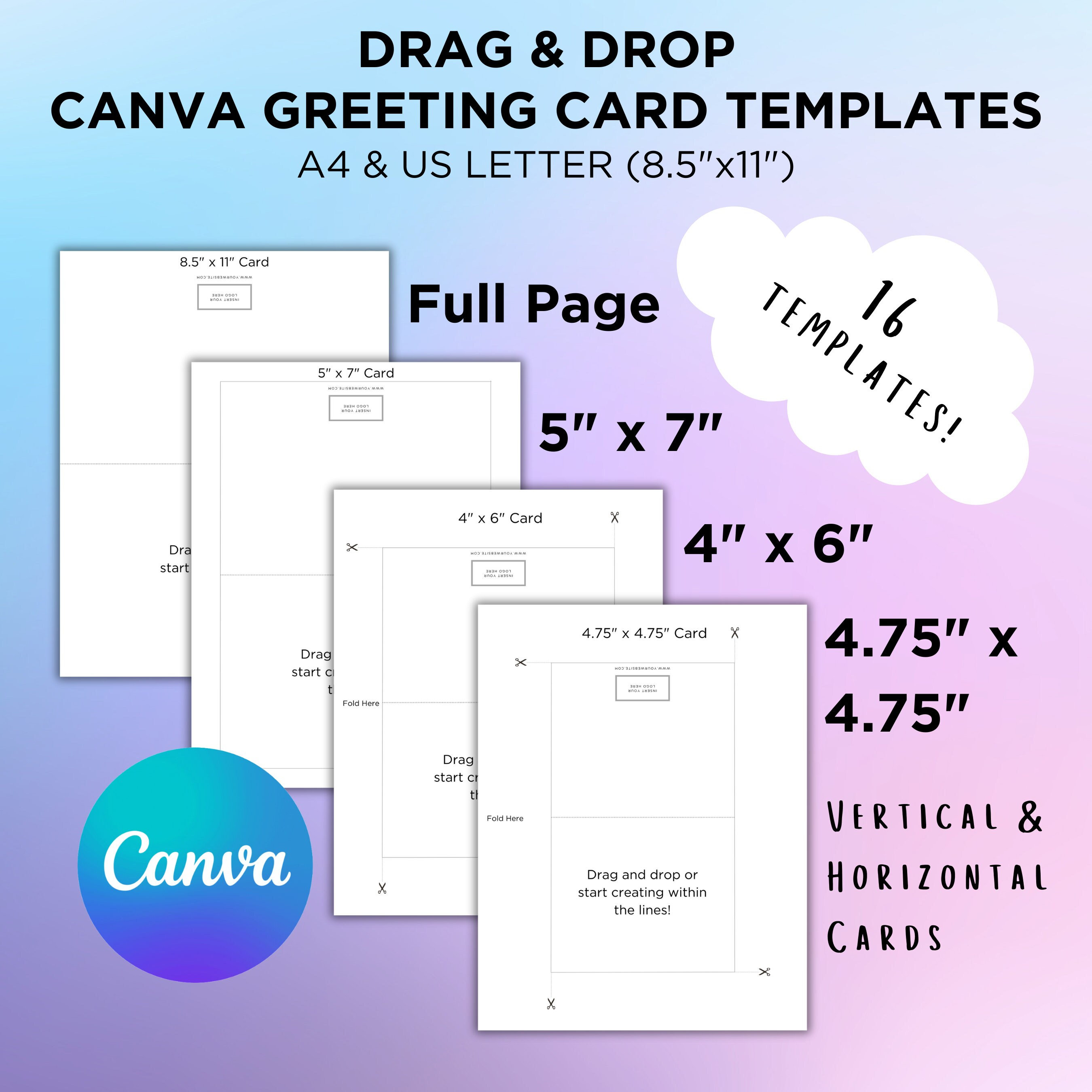 Printable Greeting Card Canva Template Bundle 5x7 4x6 Editable Drag and ...