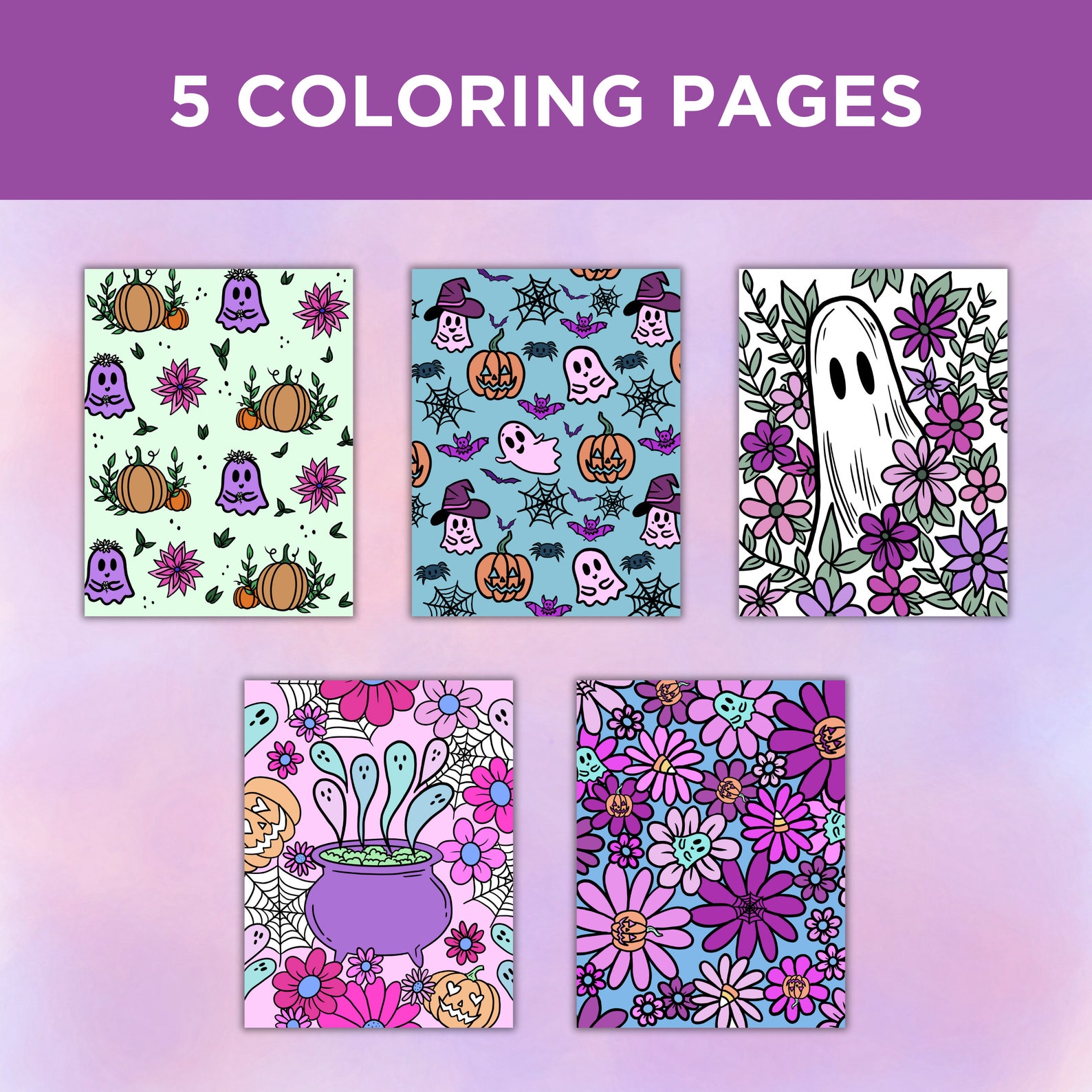 Printable Halloween Coloring Pages Bundle Ghost Spooky Coloring Sheets ...