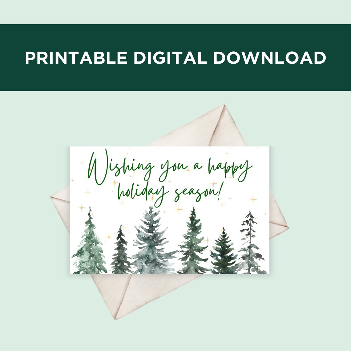Printable Christmas Card Happy Holidays Card Winter Greeting Card ...
