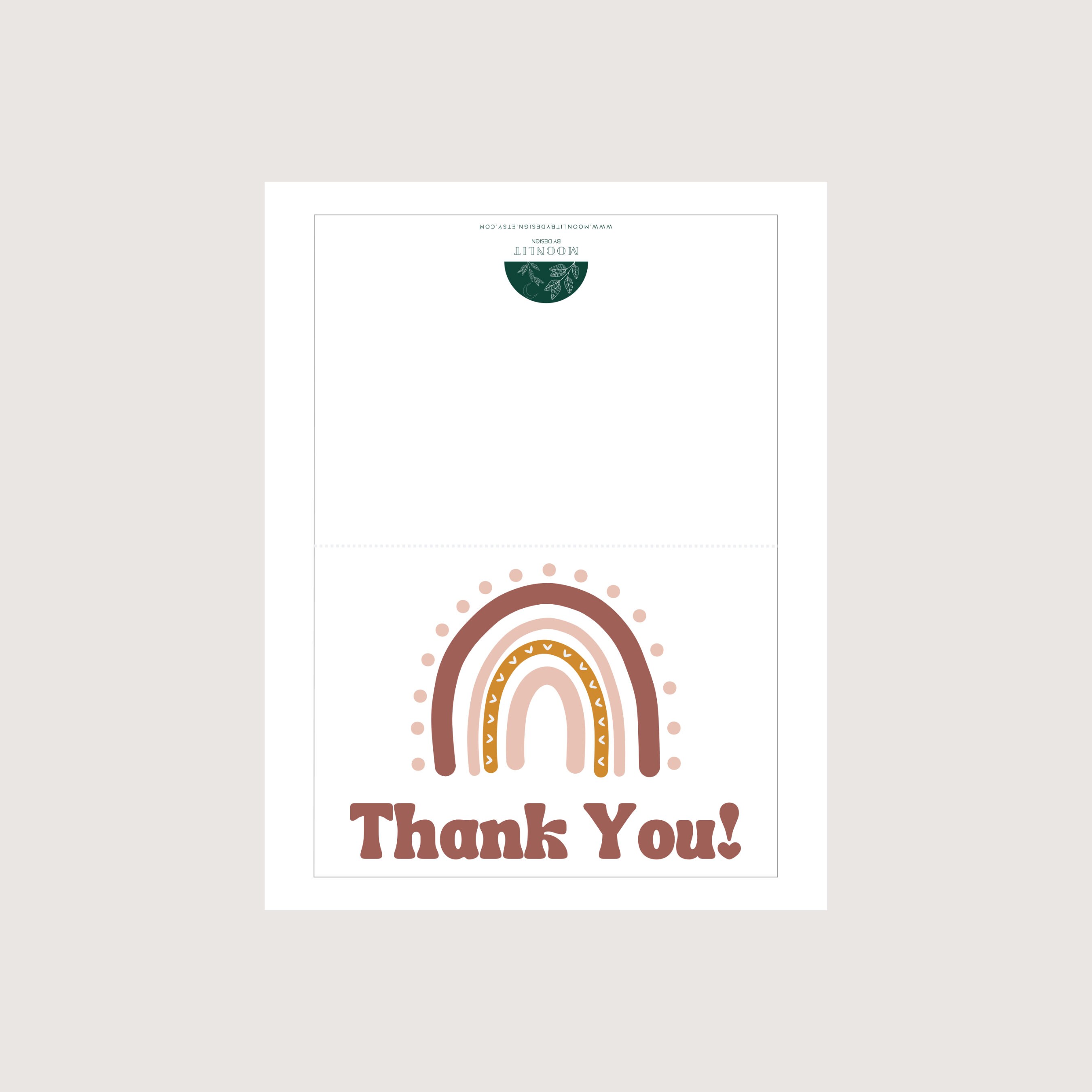 Thank You Card Printable Neutral Boho Rainbow Thank You Card for Friend ...