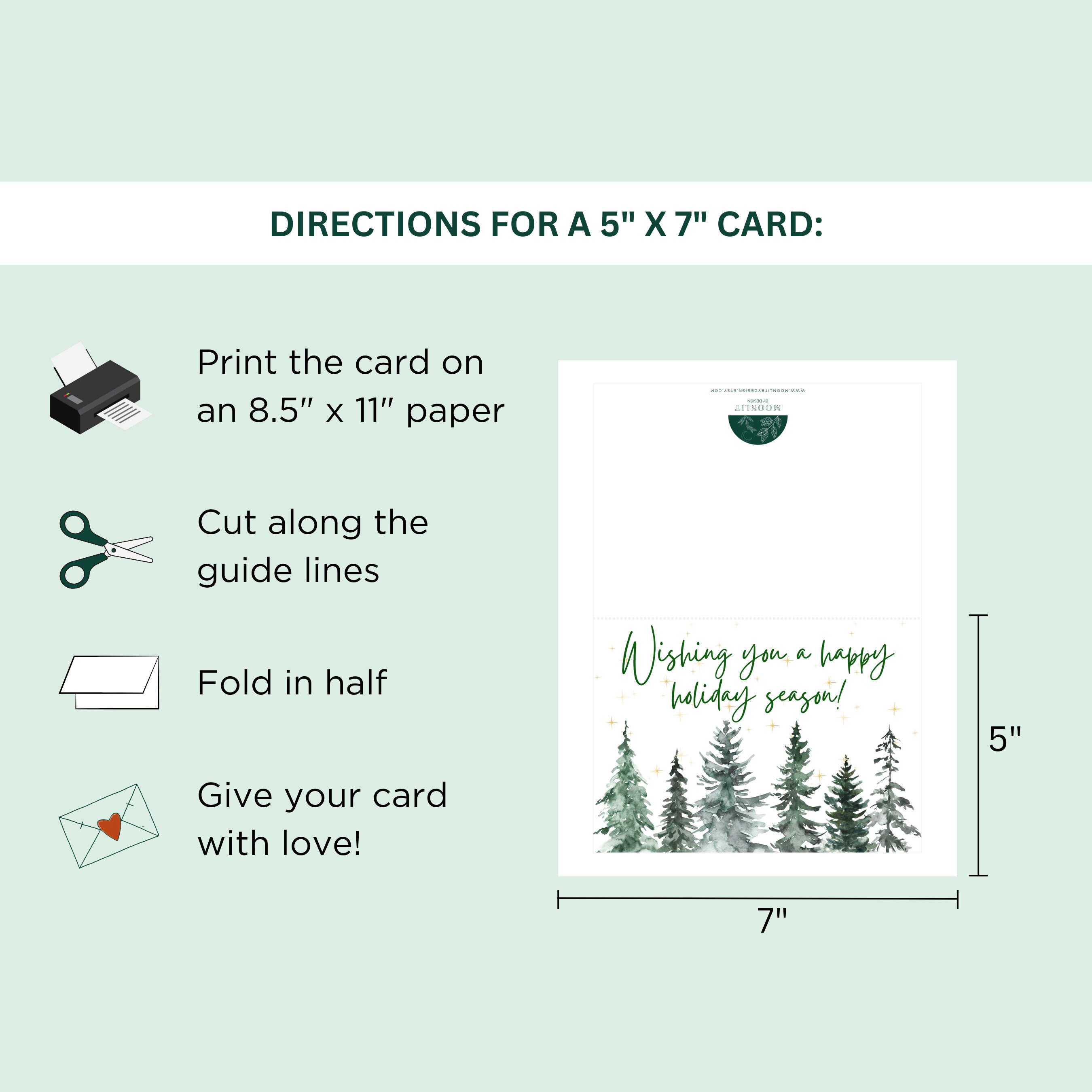 Printable Christmas Card Happy Holidays Card Winter Greeting Card ...