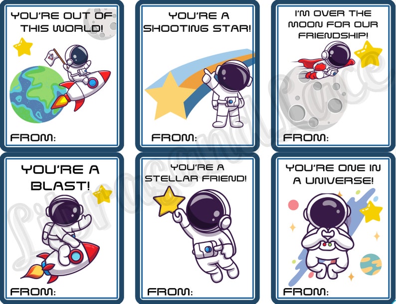 Space Valentine Cards for Kids | Astronaut Classroom Valentines | Boy ...
