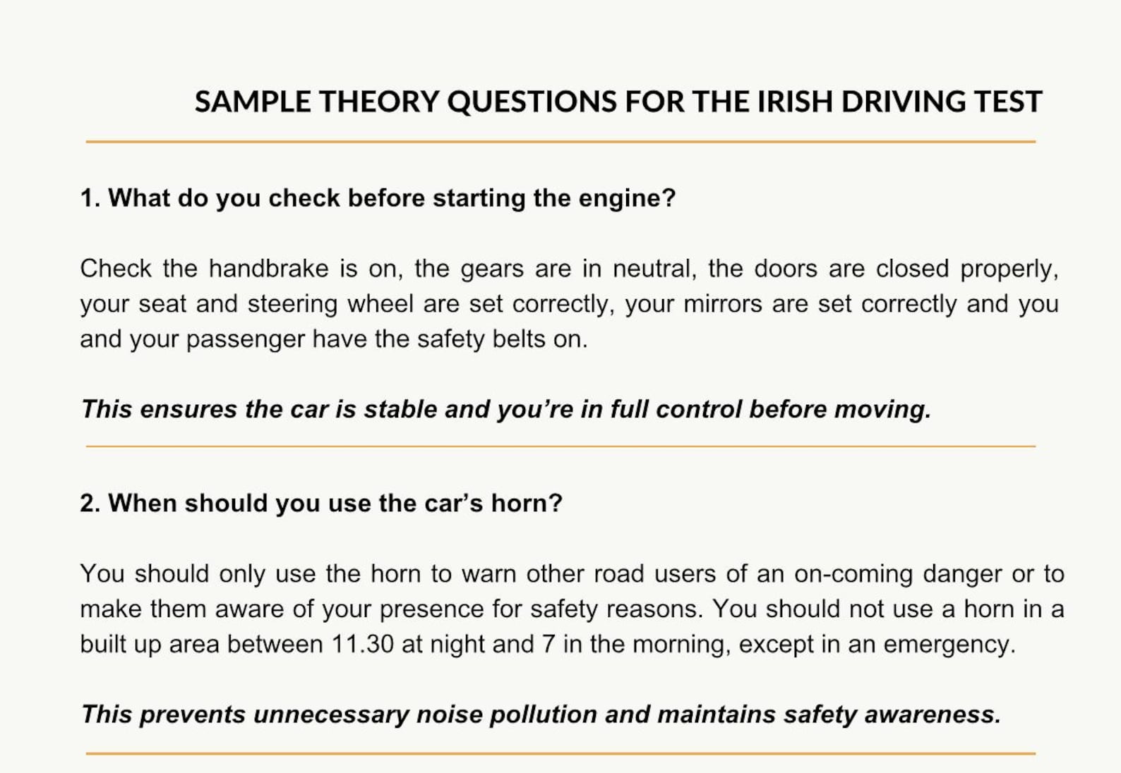 41 Irish Driving Theory Questions — Study Guide PDF for Learner Drivers ...