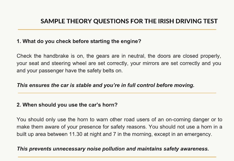 41 Irish Driving Theory Questions — Study Guide PDF for Learner Drivers ...