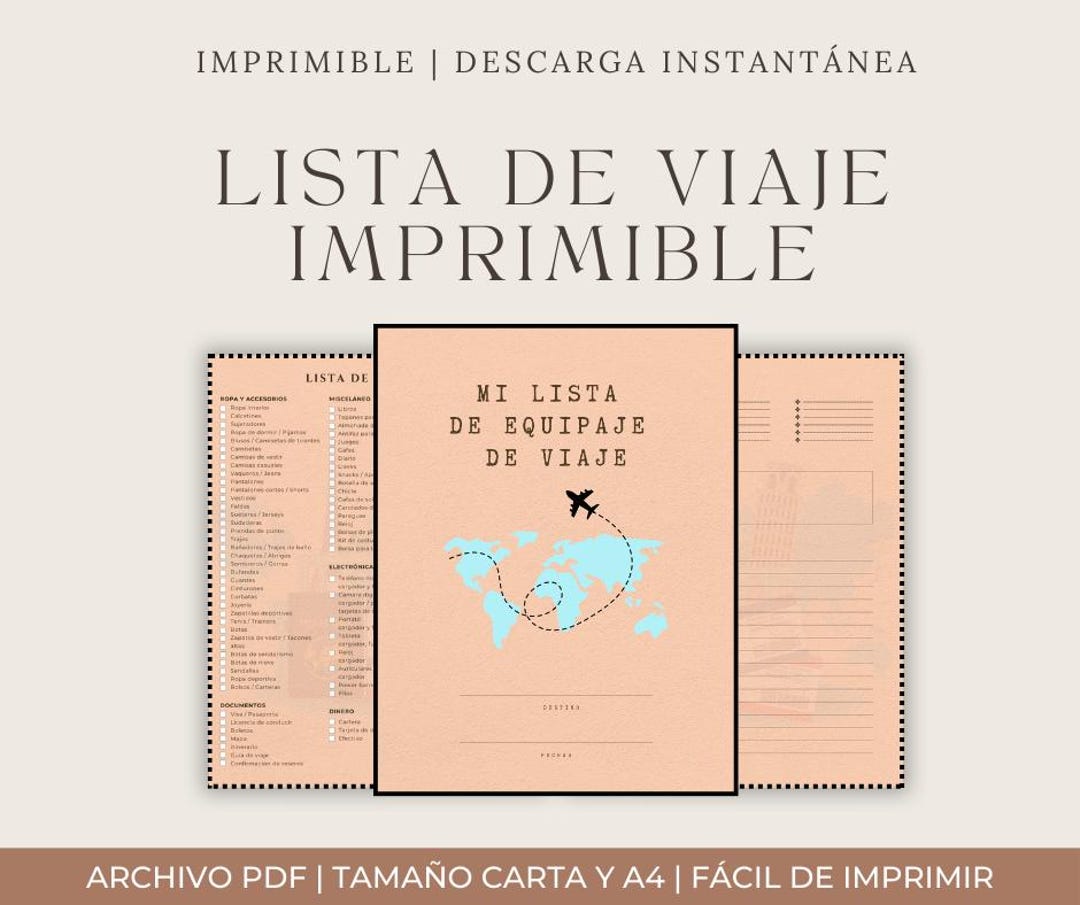 Lista De Viaje PDF Imprimible — Checklist De Equipaje Editable Para ...