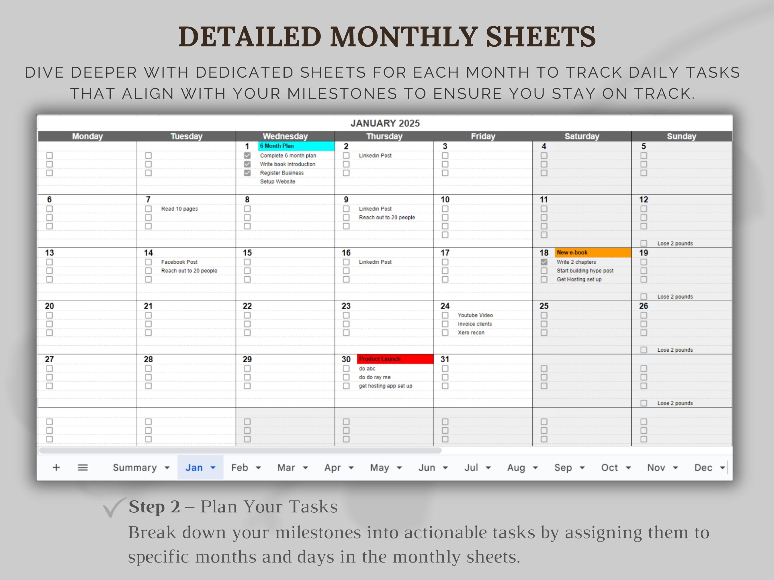 Digital Calendar Spreadsheet for Excel or Google Sheets, Any Year ...