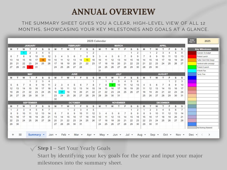 Digital Calendar Spreadsheet for Excel or Google Sheets (any Year ...