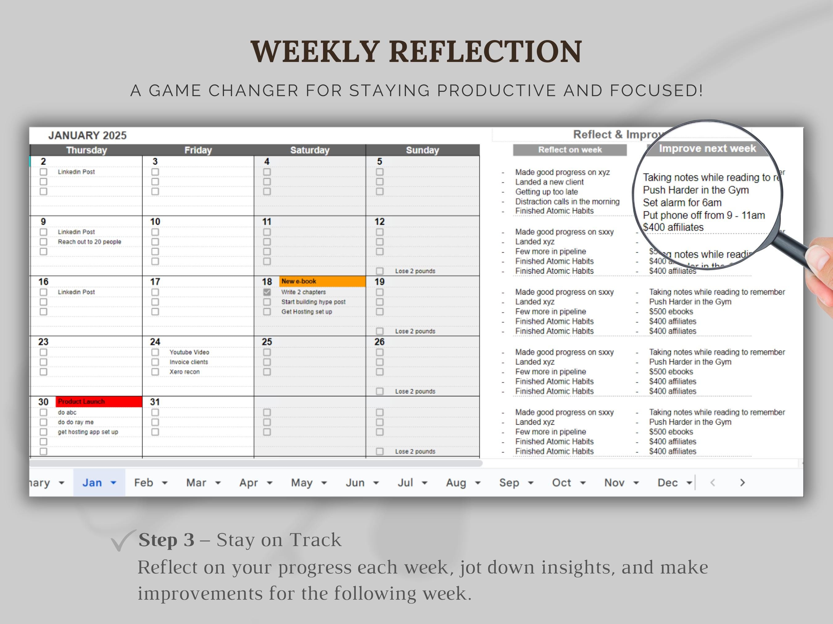Digital Calendar Spreadsheet for Excel or Google Sheets (any Year ...