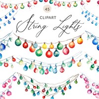 Watercolor Christmas Lights Clipart: String Lights JPG (commercial Use ...