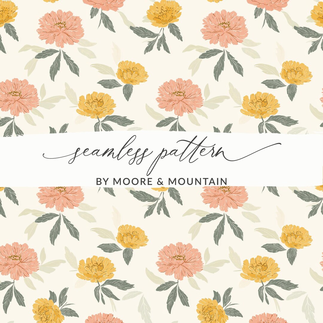 Pink and Yellow Mums Seamless Background Pastel Fall Pattern, Yellow ...