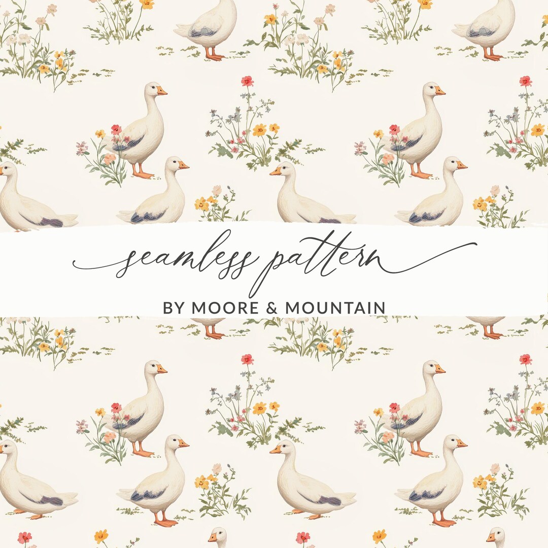 Cottagecore Goose Seamless Background Pattern Cute Goose Farmhouse ...