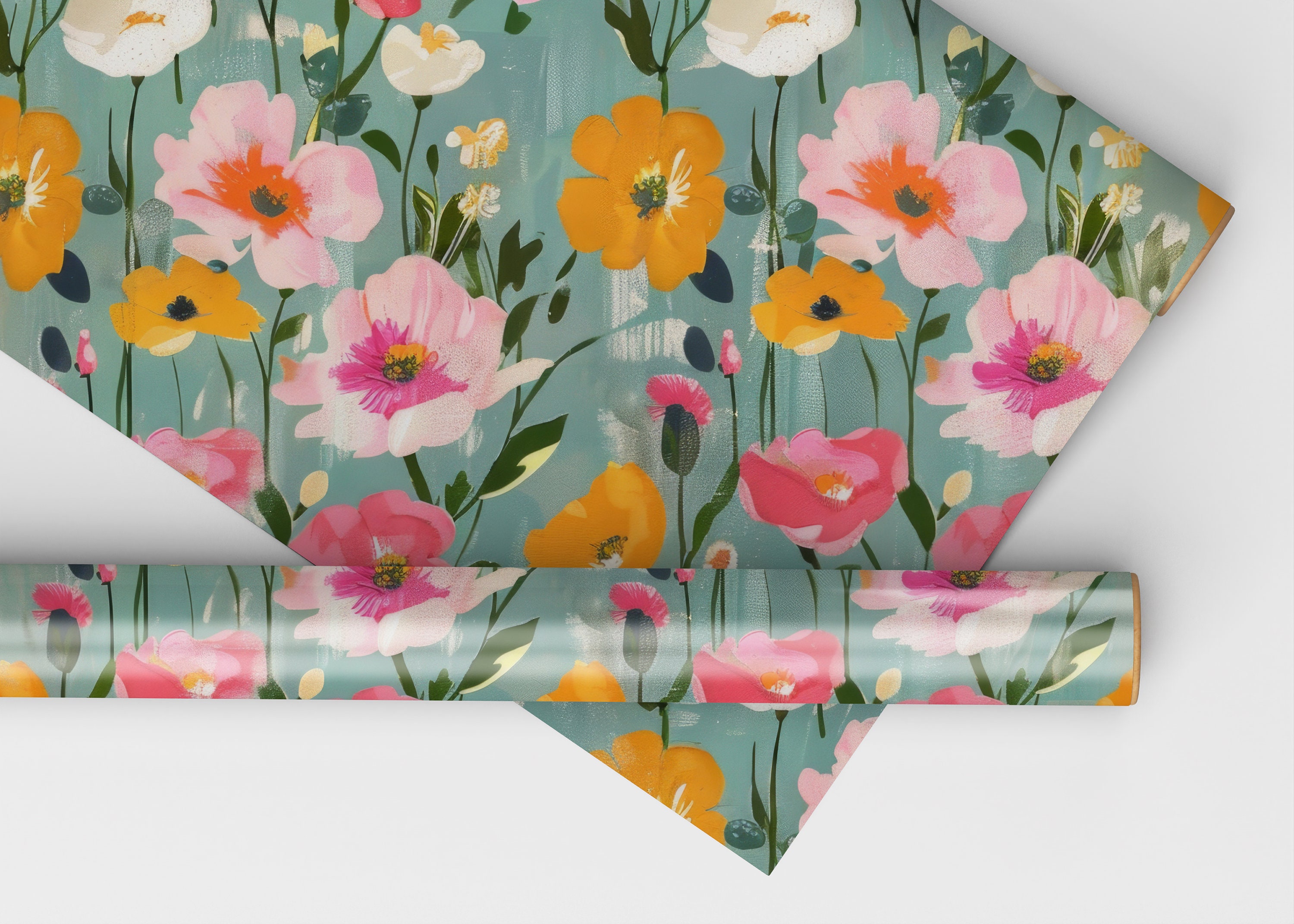 Sage Green and Pink Flowers Seamless Pattern Background, Teal and Pink ...