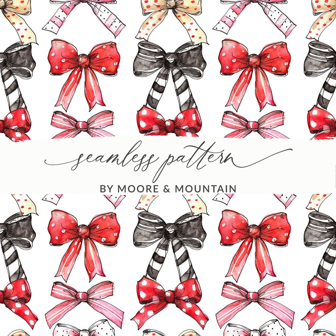 Coquette Seamless Pattern Cute Red Bows Repeating Background Digital ...