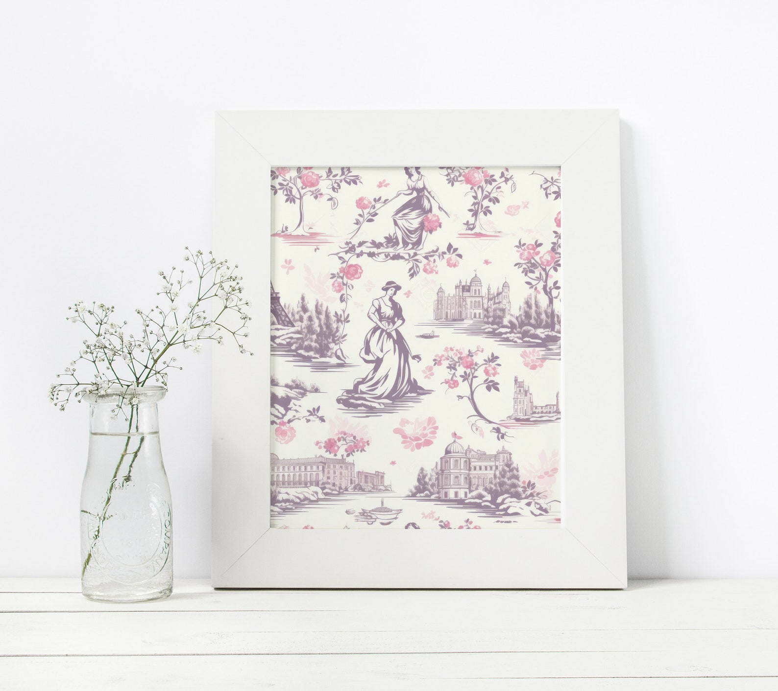 Pink Toile Seamless Pattern, Elegant Toile Seamless Background ...