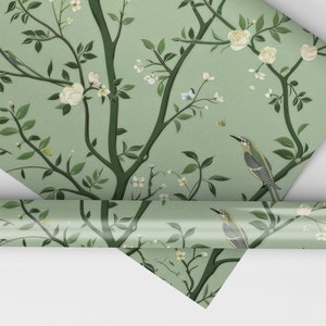Sage Green Chinoiserie Floral Pattern, Seamless Green Chinoiserie ...