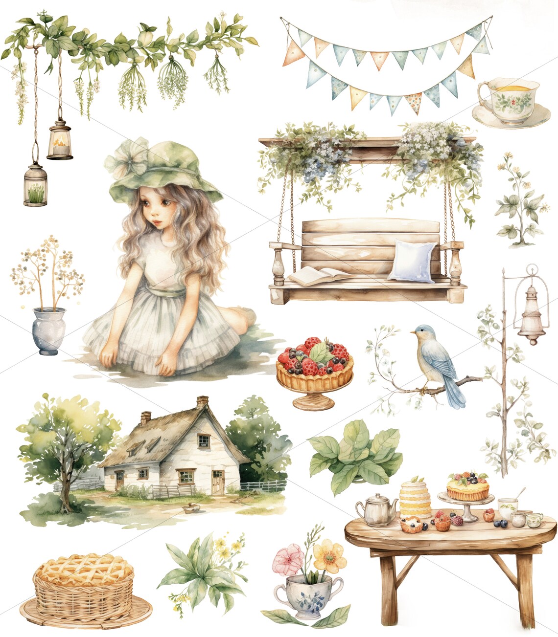 100 Cottagecore Clipart, Watercolor Cottagecore Clipart, Treehouse ...