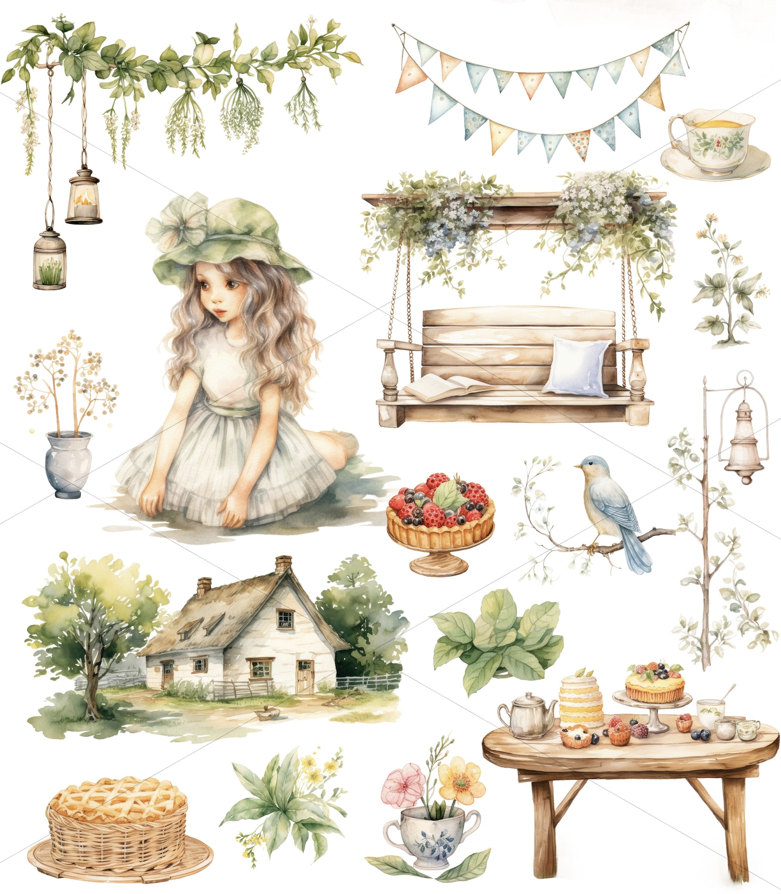 100 Cottagecore Clipart, Watercolor Cottagecore Clipart, Treehouse ...