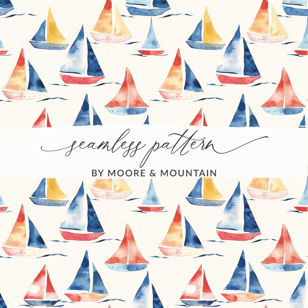 Sailboat Seamless Pattern Watercolor Sailboats Repeating File, Painted ...