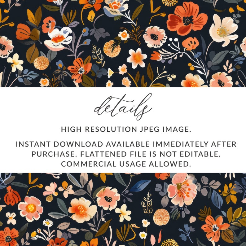Dark Fall Floral Seamless Pattern, Fall Colored Flowers Pattern, Black ...