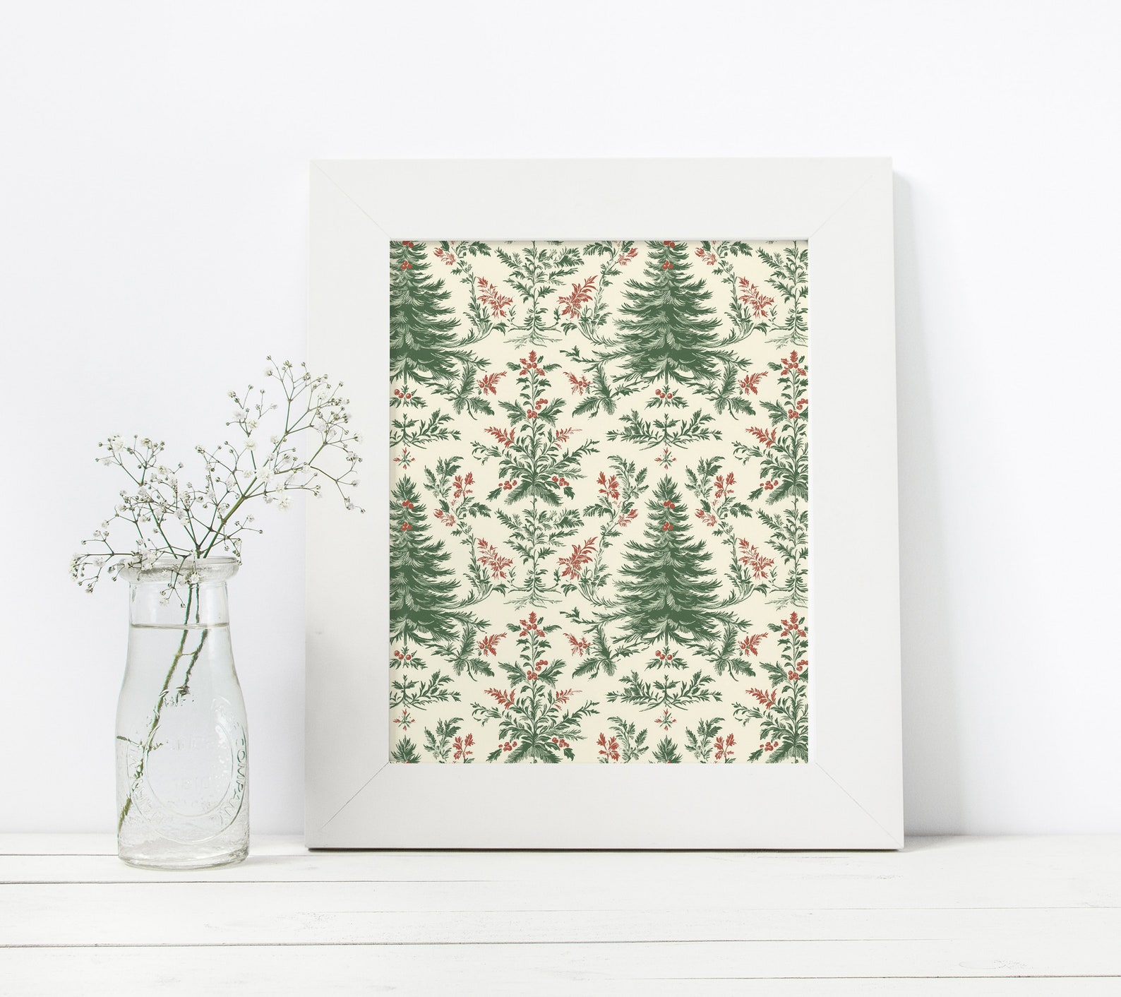 Vintage Tree Toile Seamless Pattern Antique Style Christmas Tree Toile ...