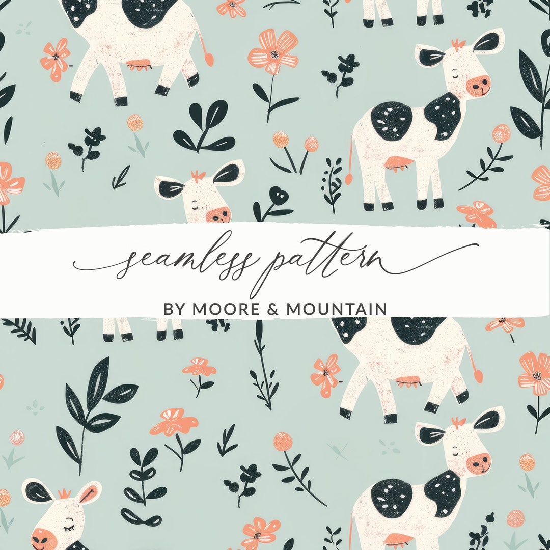 Cute Dairy Cow Seamless Pattern, Handdrawn Cows Background Pattern ...