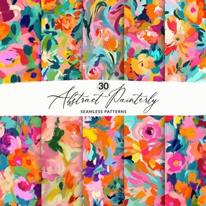 30 Painted Abstract Floral Pattern Set, Seamless Painted Floral ...
