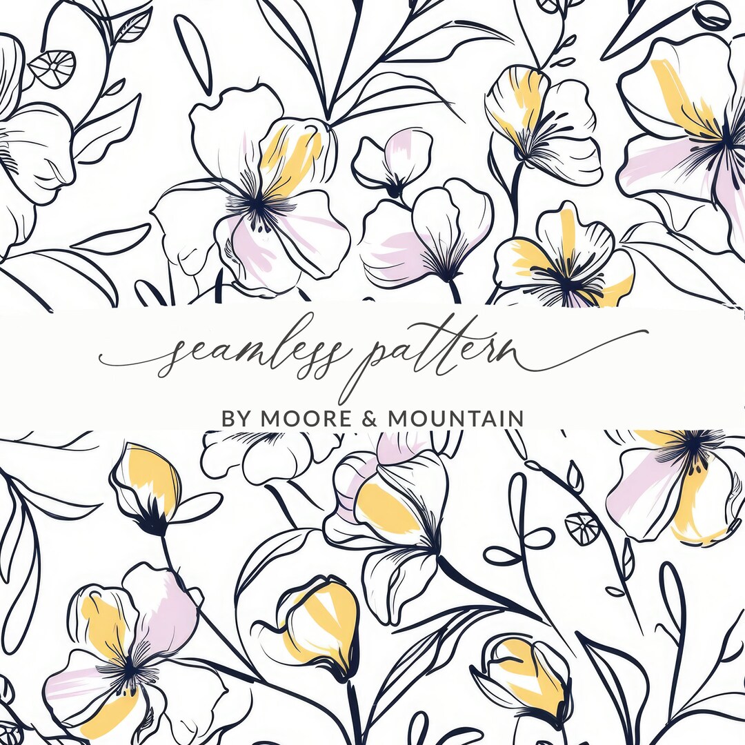 Seamless Sketched Flower Pattern, Line Art Floral Background, Black ...