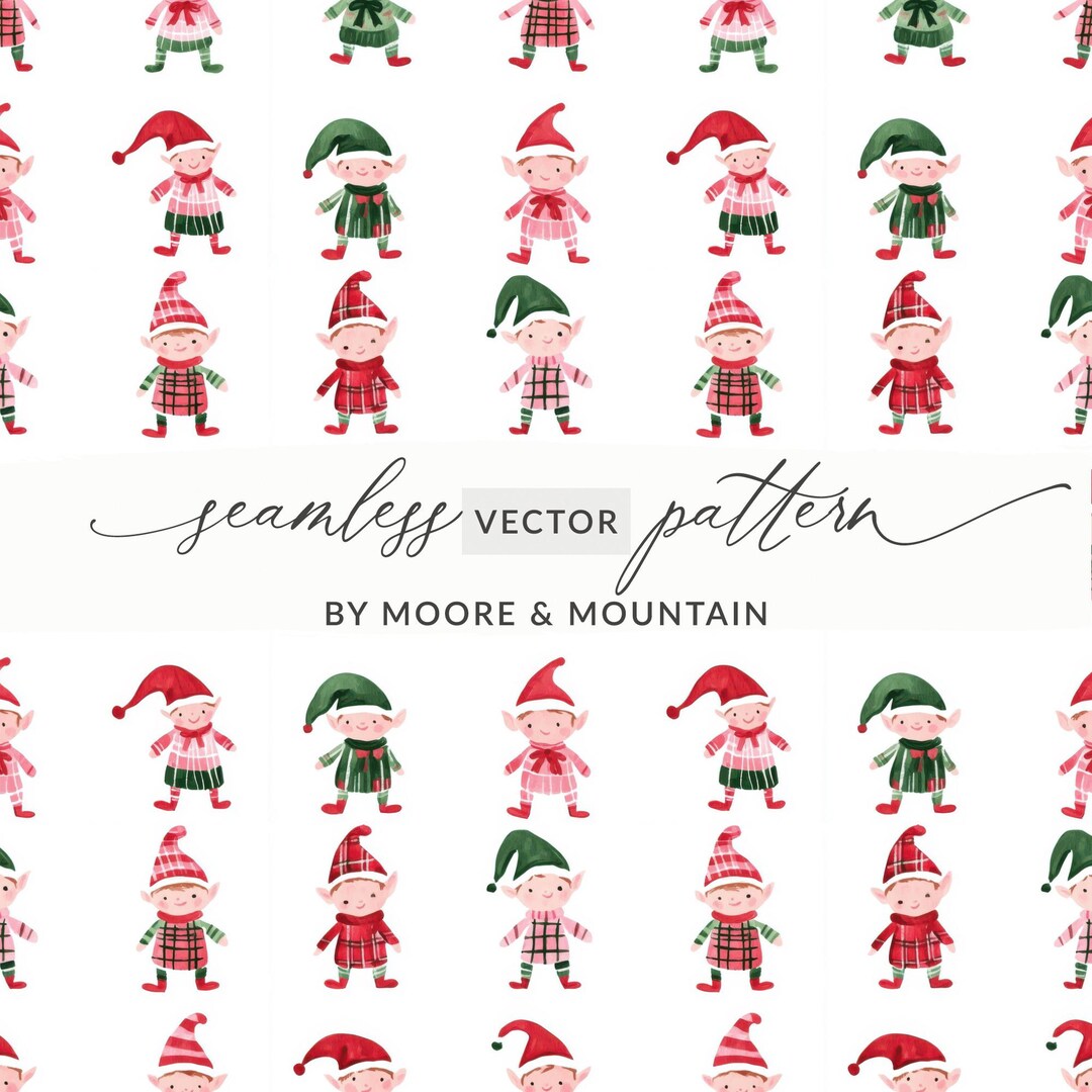 VECTOR Watercolor Elf Seamless Pattern Digital Download, Christmas Elf ...