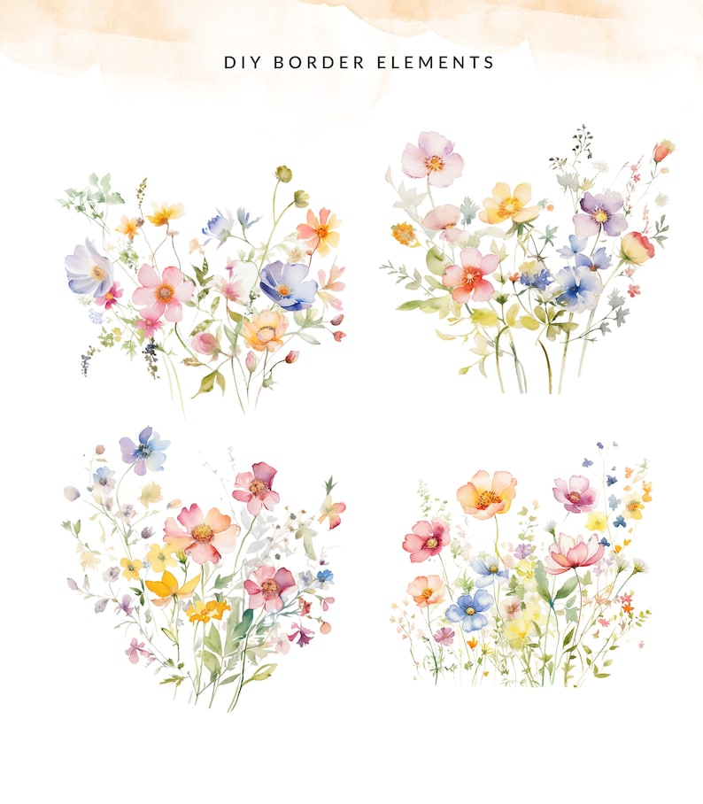 Wildflower Floral Border, Seamless Floral Border Set, Seamless Border ...