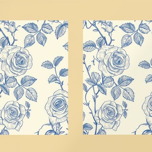 Vintage Romantic Rose Pattern Seamless Light Blue Rose Line Art Modern ...