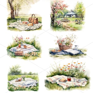 Watercolor Picnic Clipart Spring Picnic Scenes, Boho Picnic Clipart ...